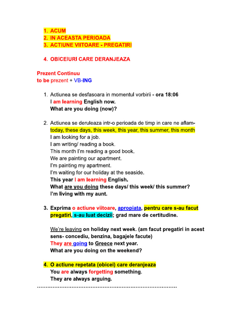 Prezentul Continuu | PDF