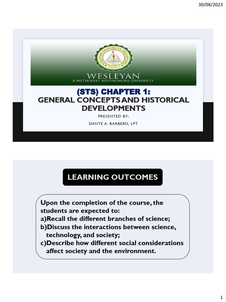 Sts Lecture 1 General Concepts and Historical Developments Students | PDF | Science | Knowledge