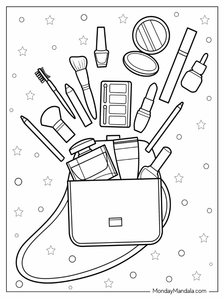 Bag With Complete Make Up Set Coloring Sheet | PDF