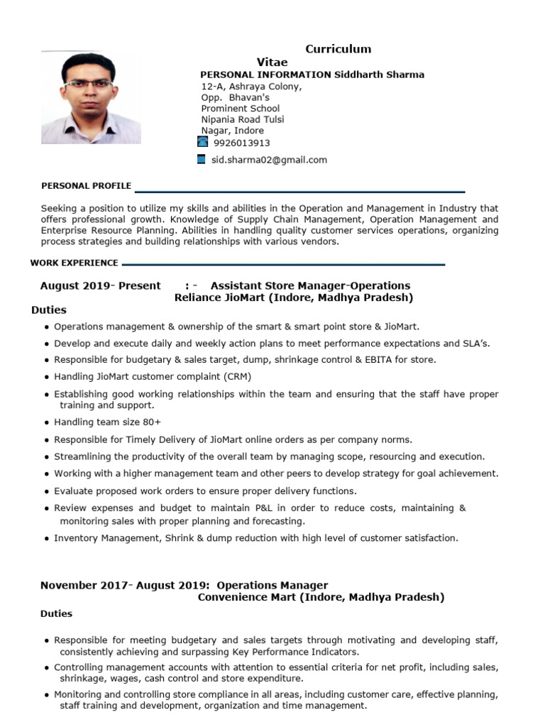 Siddharth Sharma Updated CV | PDF | Sales | Point Of Sale