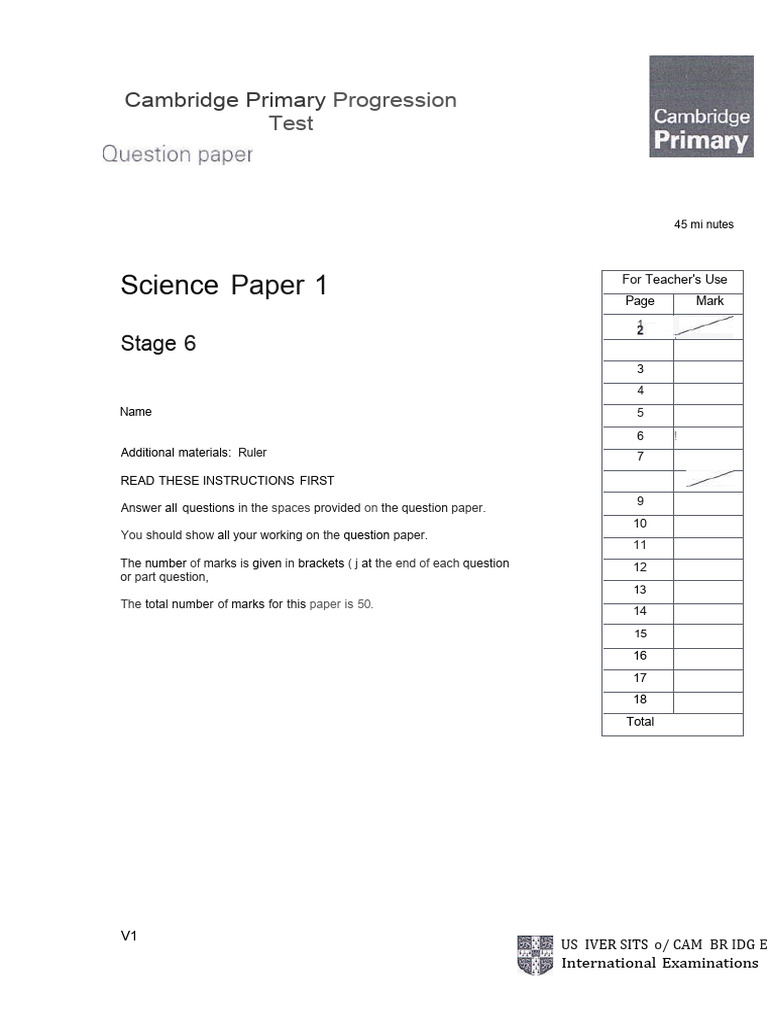 Primary Progression Test Stage 6 Science Paper 1 | PDF | Solubility | Pulse