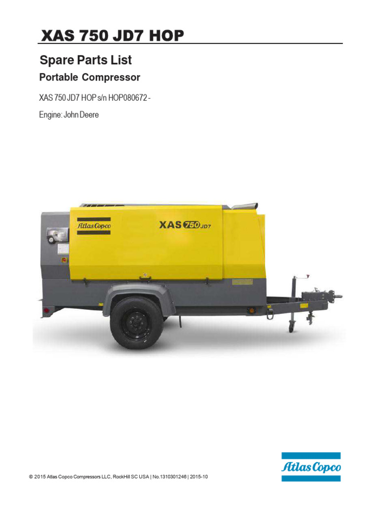 XAS 750 JD7 Portable Compressor Parts | PDF | Screw | Washer (Hardware)