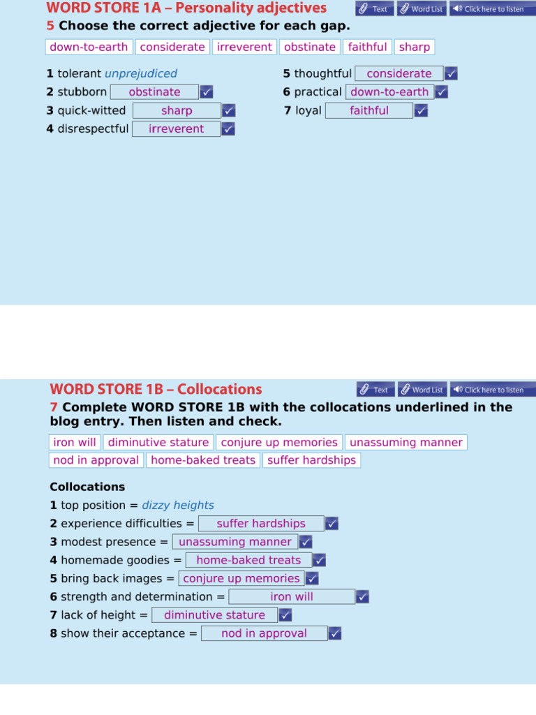 Focus 5 Word Store (Key) | PDF