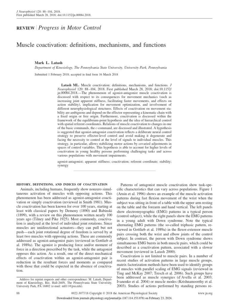 Latash 2018 Muscle Coactivation Definitions Mechanisms and Functions ...