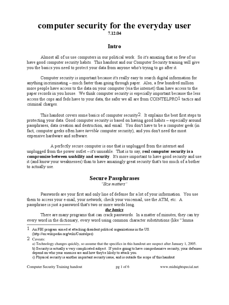 Computer Security Handout - For The Everyday User | PDF | Password ...
