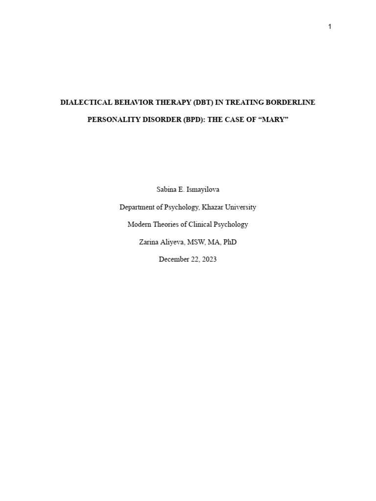 BPD Case Study | PDF | Borderline Personality Disorder | Dialectical ...