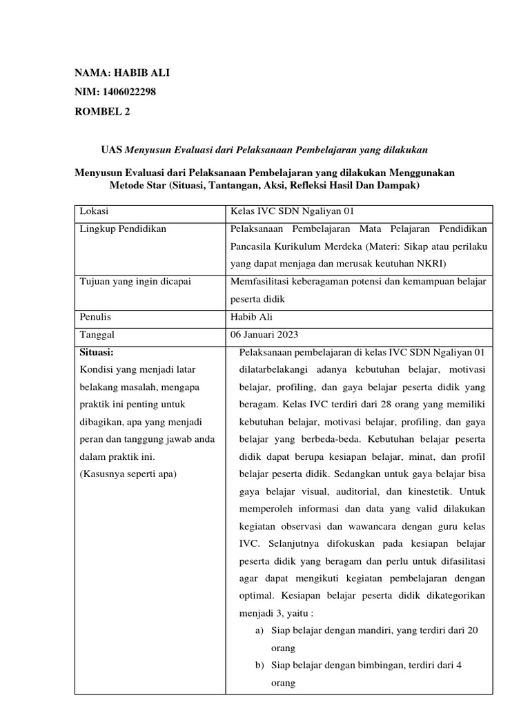 28 - Uas - Habib Ali - 1406022298 - Rombel 2 - RPP PPKN - PPD | PDF