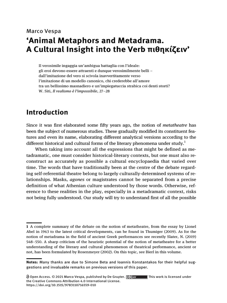 ‘Animal Metaphors and Metadrama. A Cultural Insight into the Verb ...