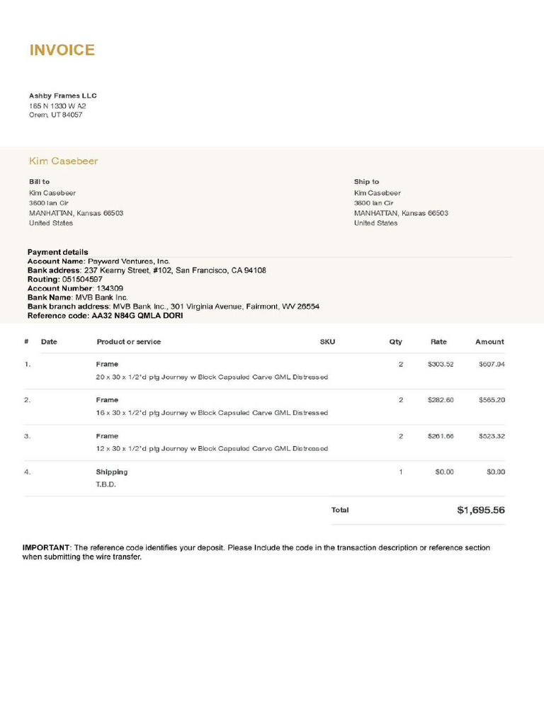 Invoice From Ashby Frames LLC | PDF