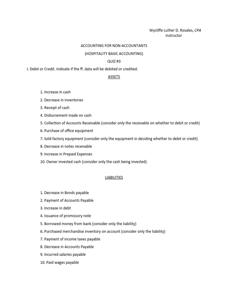 Hospitality Quiz | Download Free PDF | Debits And Credits | Expense