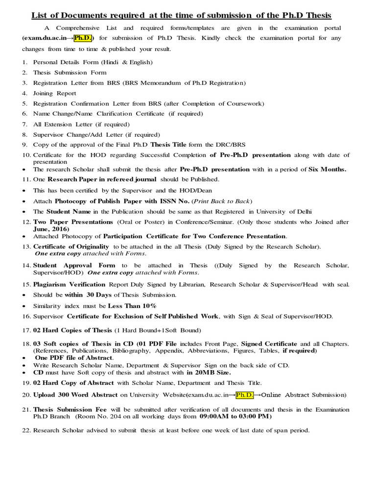 Instructions & Thesis Submission Forms | PDF | Thesis | Doctor Of ...