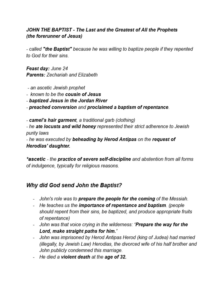 John The Baptist & 28th Sunday | PDF | John The Baptist | Religious ...