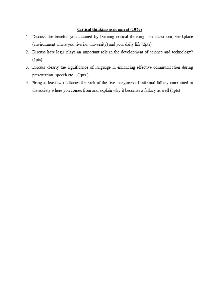 Critical Thinking Questions For Assignment | PDF | Career & Growth ...