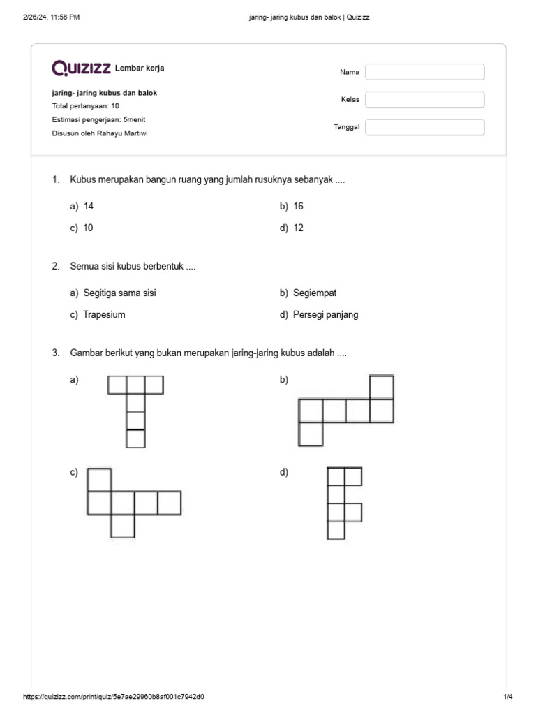 Jaring - Jaring Kubus Dan Balok - 10 Soal Tanpa Kunci | PDF