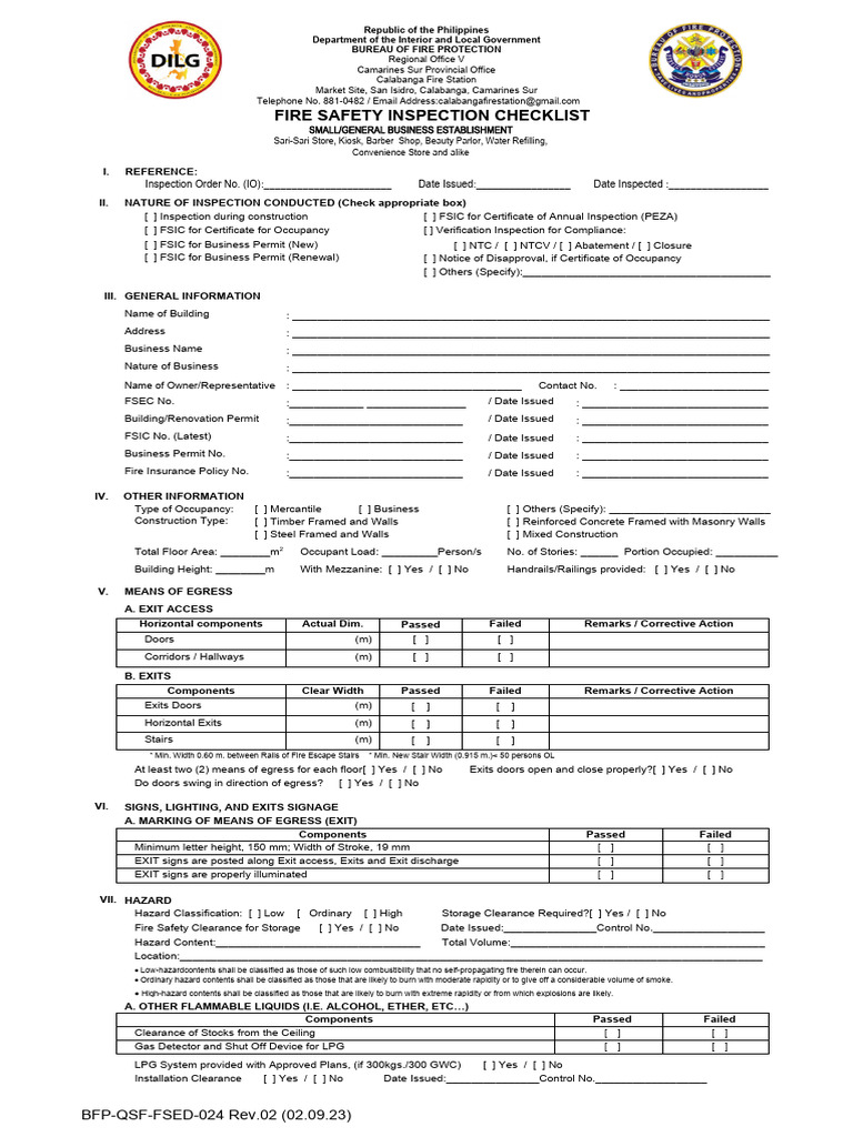 Fire Safety Inspection Checklist for SMBs | PDF | Structural ...