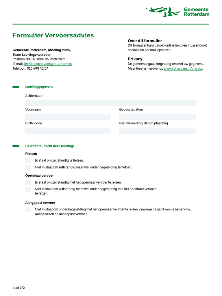 Formulier Vervoersadvies | PDF