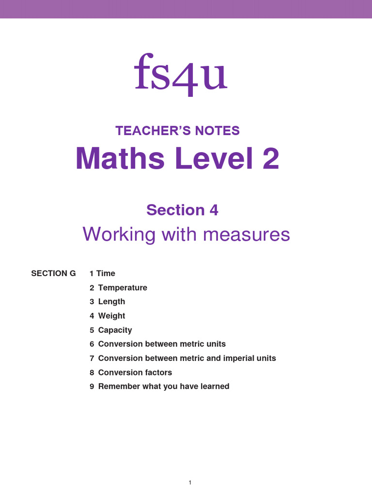 Maths L2 Section 4 Measures, Units, Space Teacher Notes | PDF | Body ...
