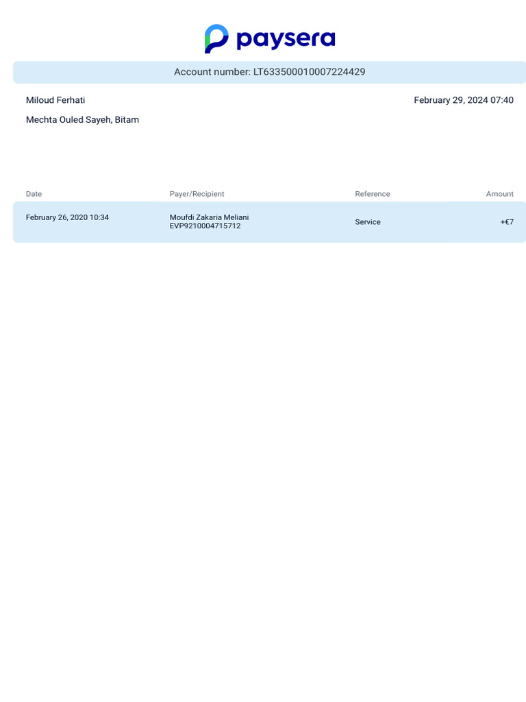 Paysera Statement - 2024 02 29 - 07 40 19 | PDF