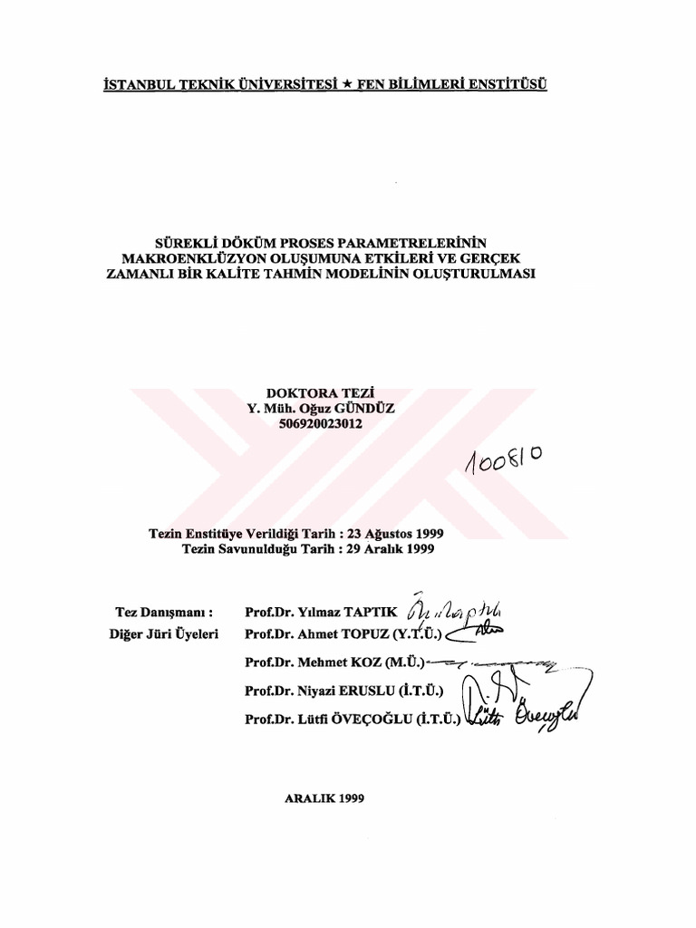 Sürekli Döküm Tez | PDF