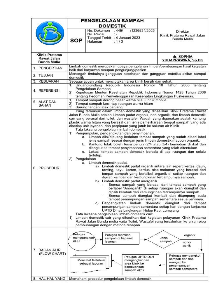 EP 1.3.6 SOP Pengelolaan Sampah Domestik | PDF