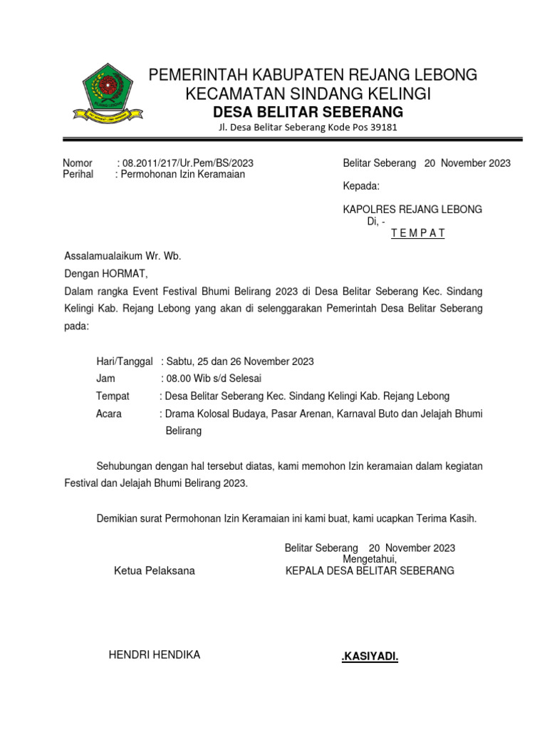 Surat Izin Polres 2023 | PDF