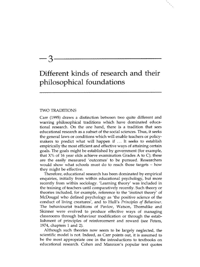 R. Pring (2000) .Philosophy of Educational Research. Ch3. Different ...