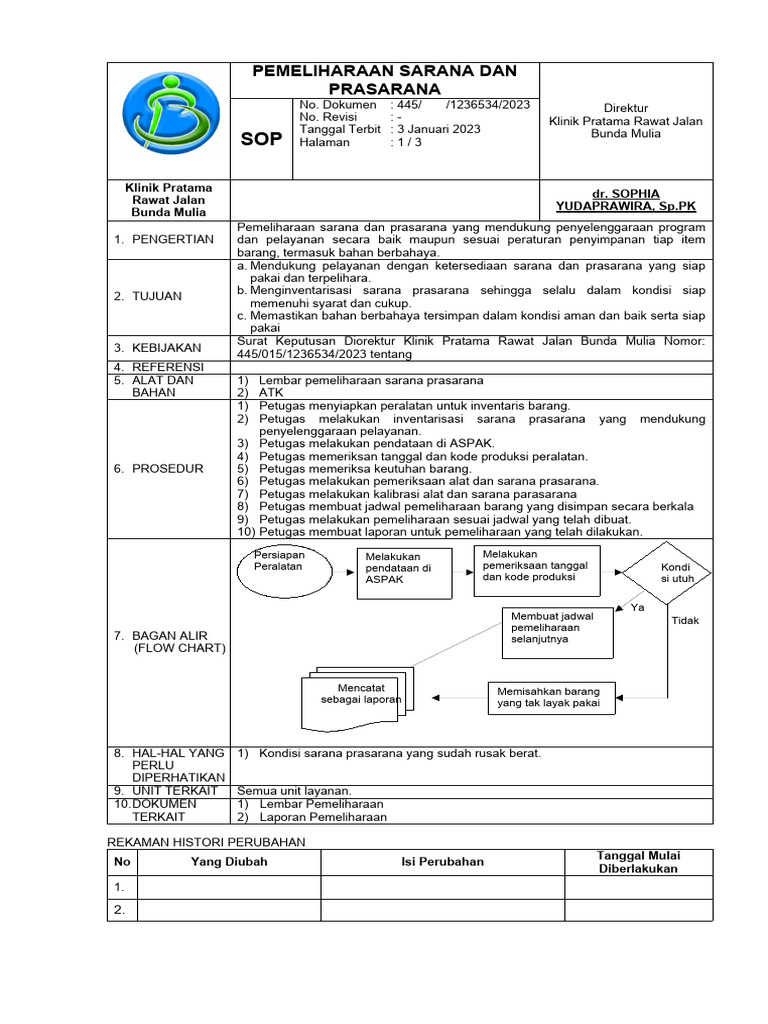 EP 1.3.3 SOP Pemeliharaan Sarana Prasarana | PDF