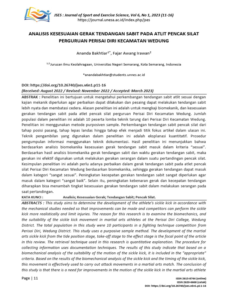 Analisis Kesesuaian Gerak Tendangan Sabit Pada Atl | PDF