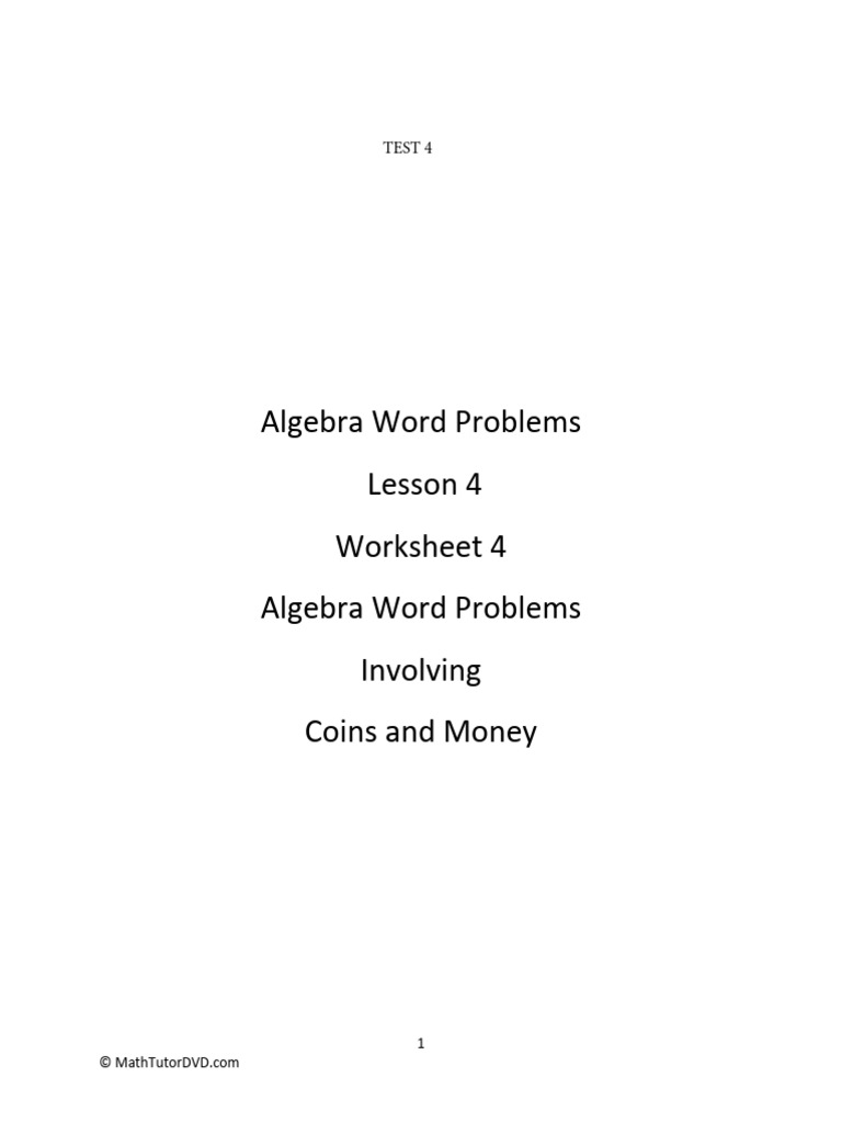 Algebra Word Problems: Coins & Money | PDF | Nickel (United States Coin ...