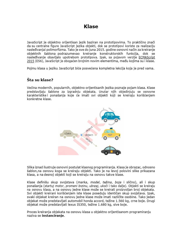 Objektno Orijentisano Programiranje - Klase | PDF