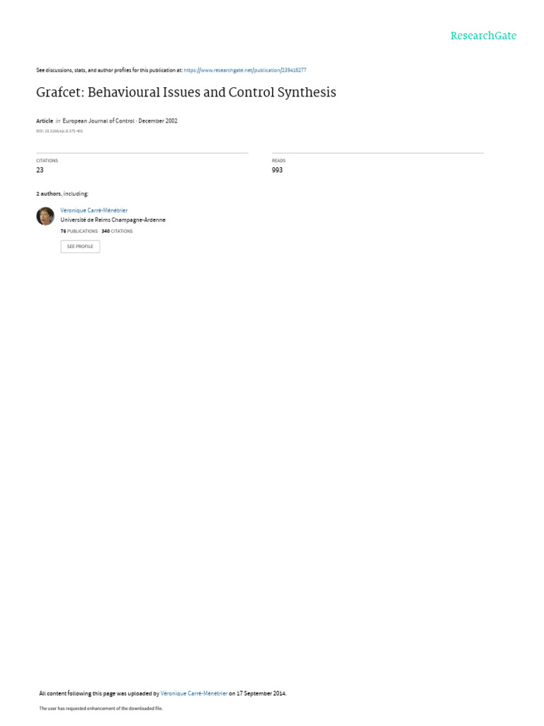 Grafcet Behavioural Issues and Control Synthesis | PDF