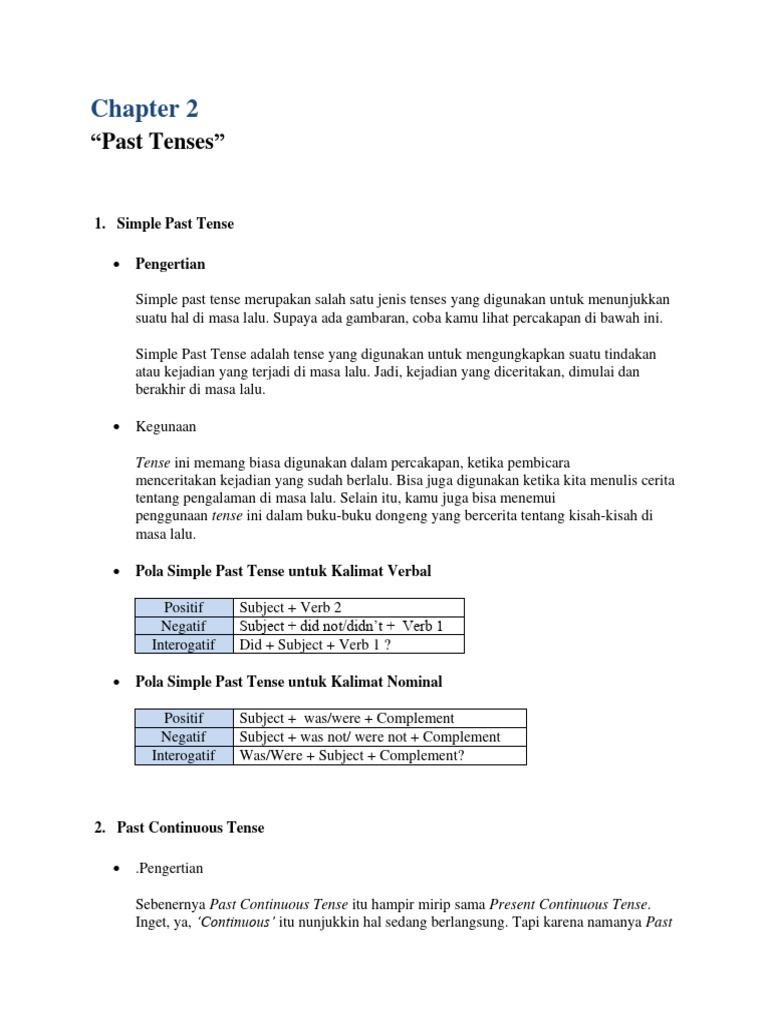 Chapter 2 Past Tenses | PDF