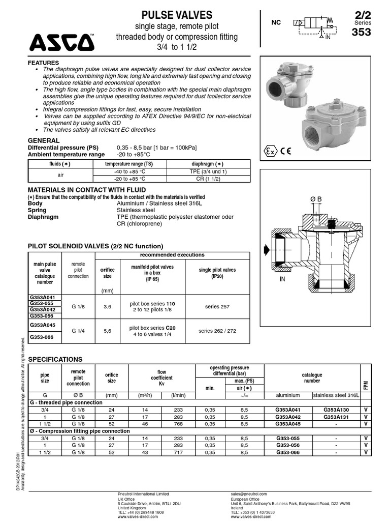 ASCO Series 353-2-2 Pulse Valves Single Stage 4 | PDF | Pipe (Fluid ...