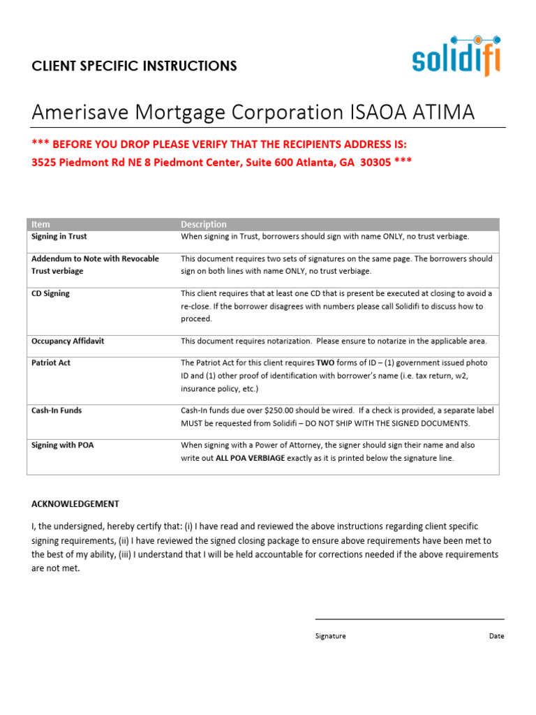 Amerisave Mortgage Signing Guidelines | PDF | Law