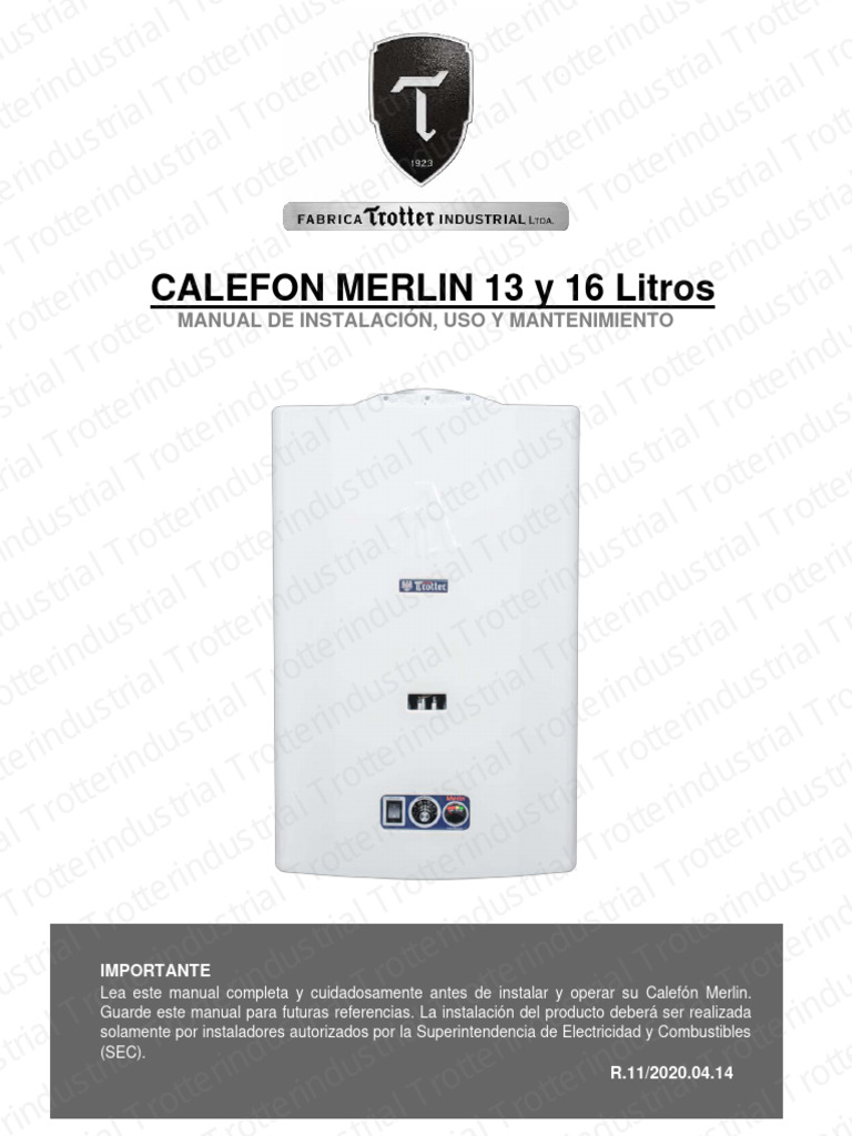 Trotter Industrial Manual Calefon Merlin 13 y 16 | PDF