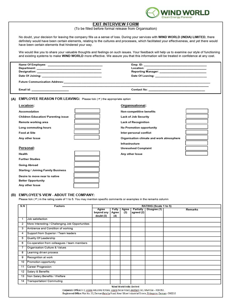 Exit Interview Format | PDF | Employment | Behavioural Sciences