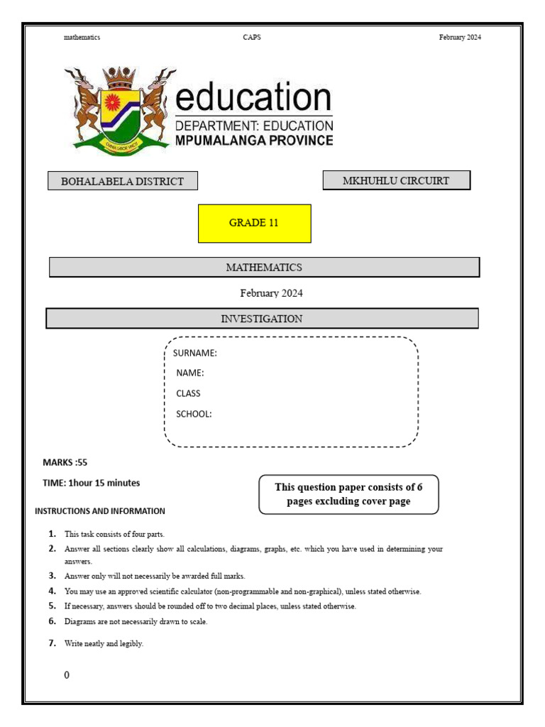 Grade 11 Investigation 2024 | PDF | Zero Of A Function | Mathematical ...
