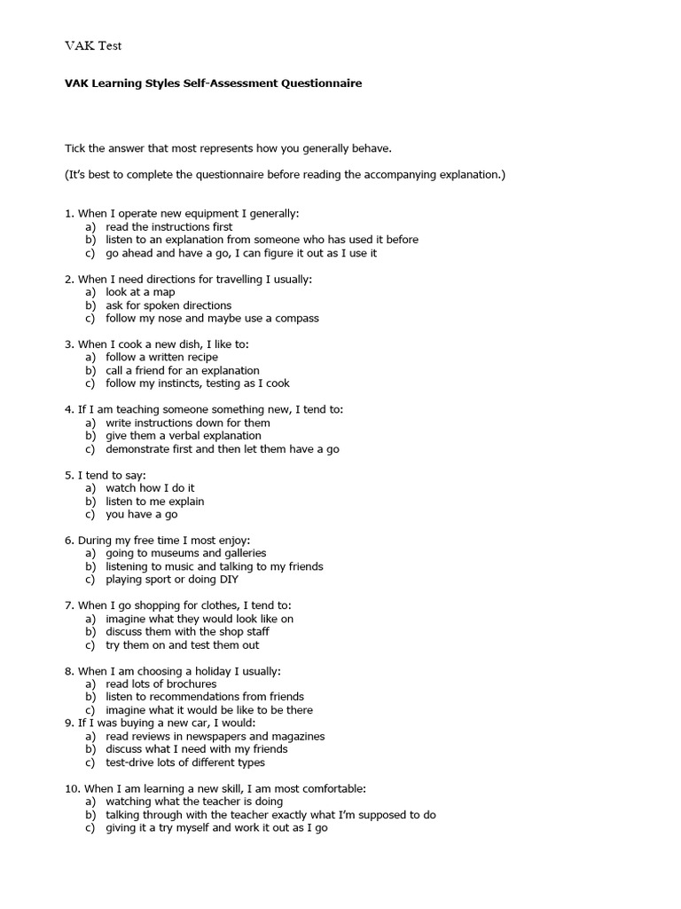 VAK Learning Styles Self | PDF | Learning Styles | Learning