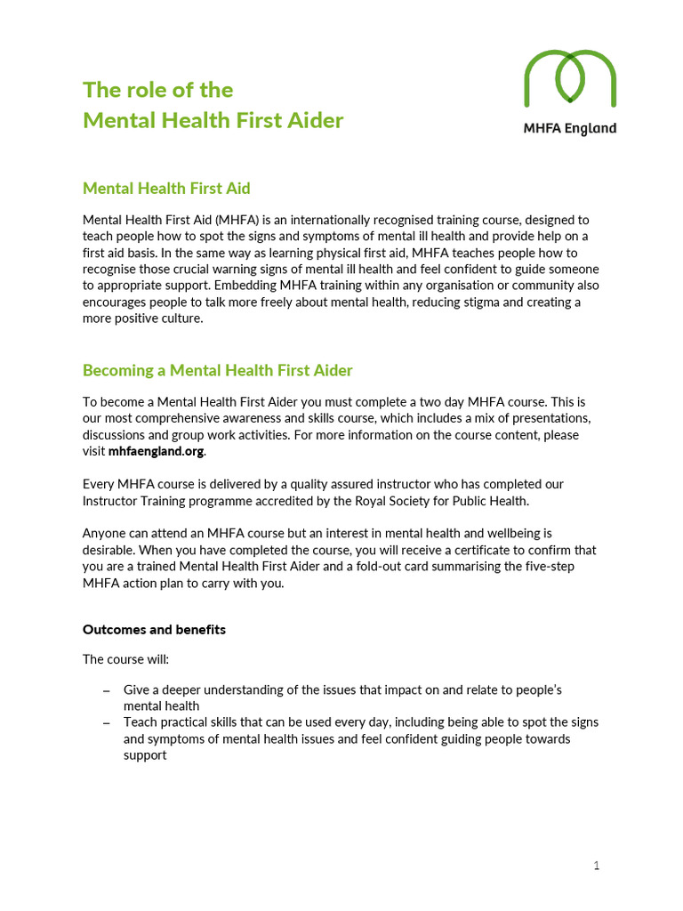 Role of Mental Health First Aider | PDF | Mental Health | First Aid
