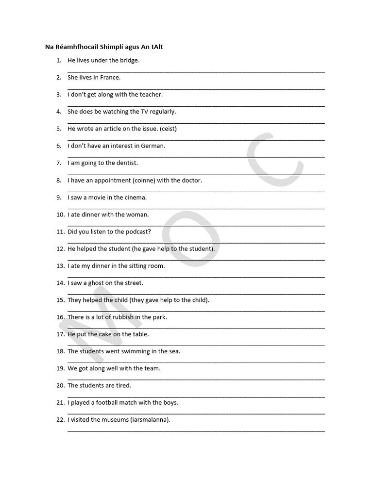 Réamhfhocail Shimplí Worksheet | PDF