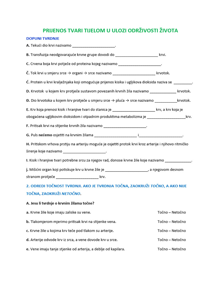 Ponavljanje Za Test Prijenos Tvari Kroz Tijelo | PDF
