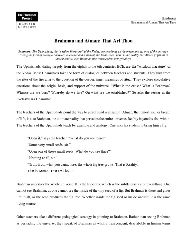 Brahman and Atman-That Art Thou 1 | PDF | Ātman (Hinduism) | Upanishads