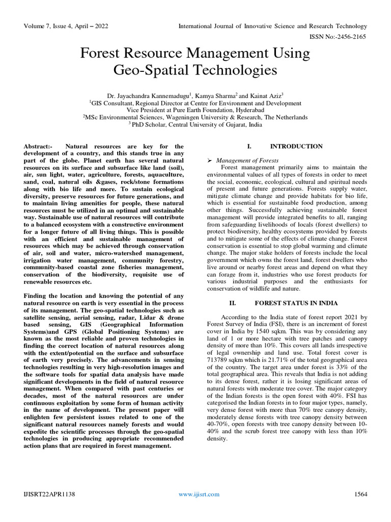 Forest Resource Management Using Geo-Spatial Technologies | PDF ...
