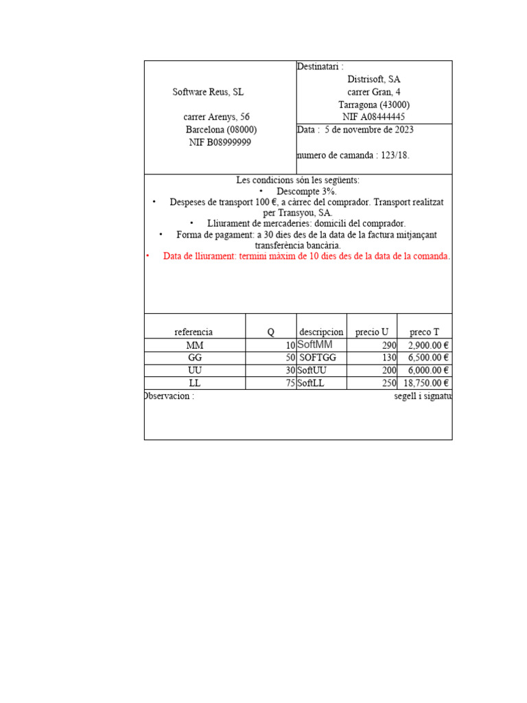Exercici de Comanda | PDF