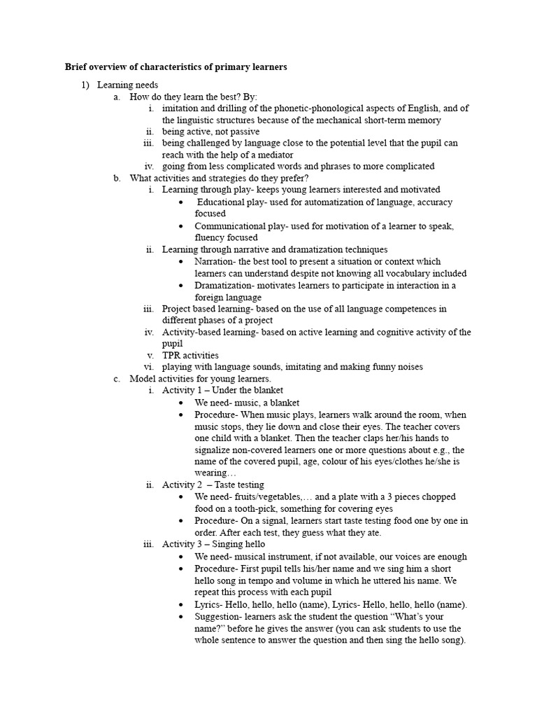 Characteristics of Primary Learners | PDF
