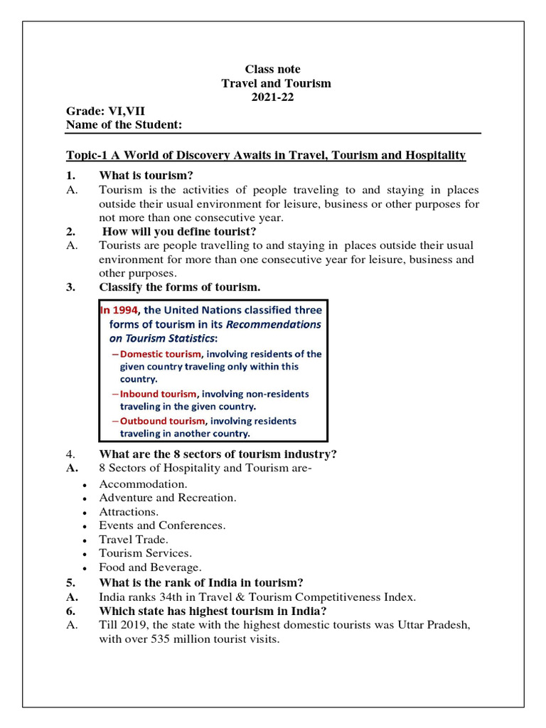 Travel and Tourism Chapter 1 Notes | PDF