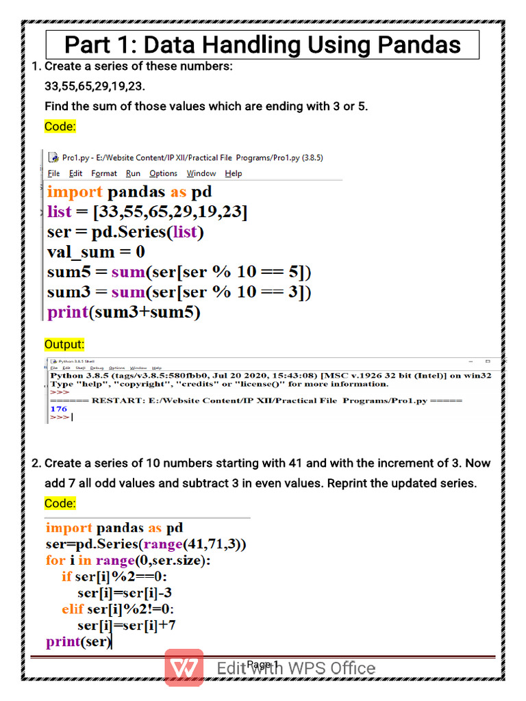 Practical File Informatics Practices Class 12 For 2022-23 No WM | PDF | Computing | Data Management