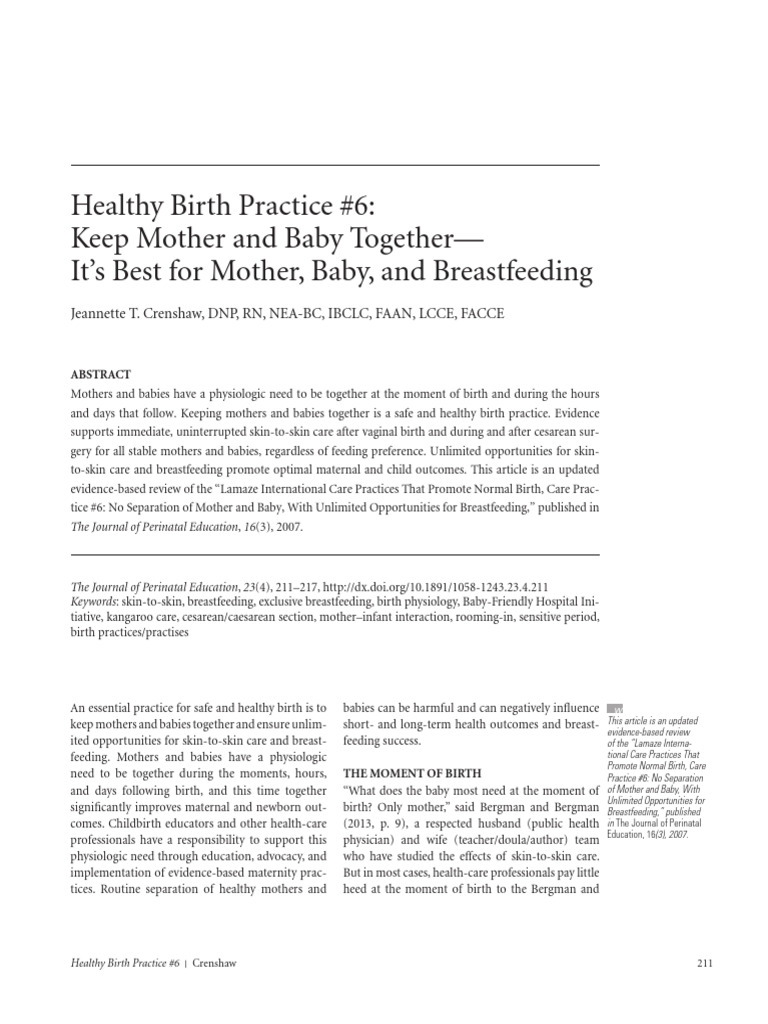 Healthy Birth Practice 6 - Keep Mother and Baby Together Its Best For ...