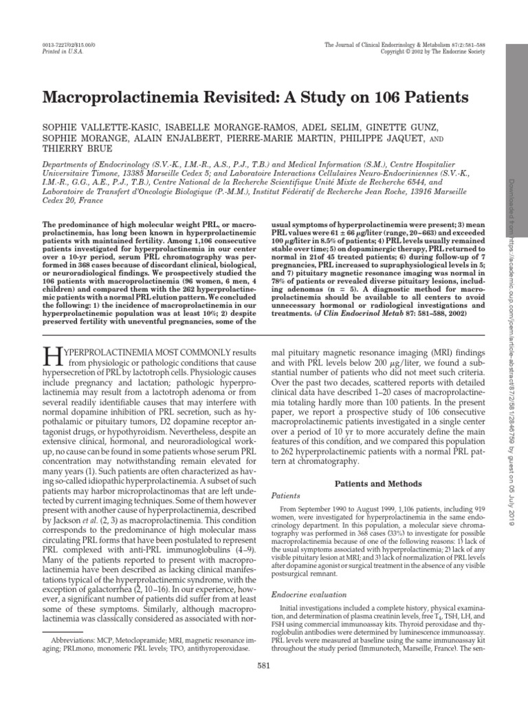 Macroprolactinemia Revisited A Study On 106 Patients Jcem | PDF ...