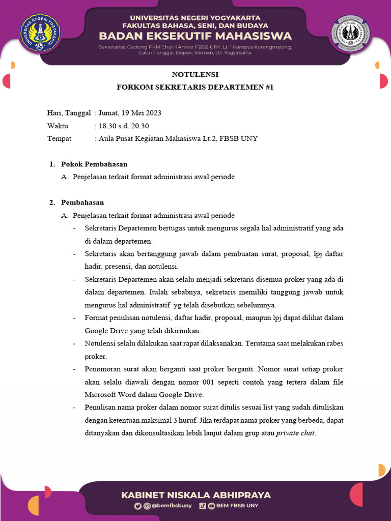 Notulensi Forkom Sekretaris Departemen | PDF